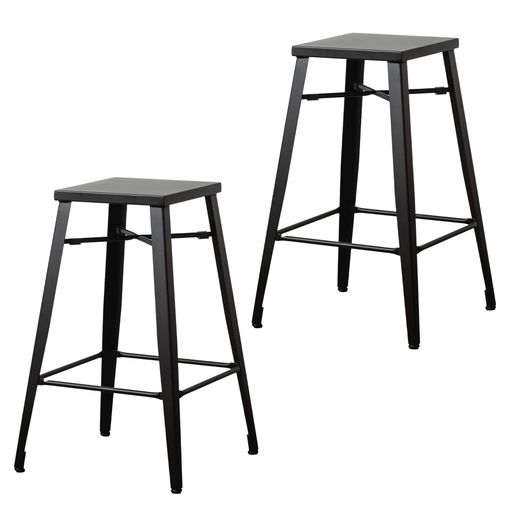 [サイズ]本体:幅45x奥行45x高さ70cm、座面:30.5x30.5cm [重量]本体:約5kg 色:ブラック [材質]素材:スチール、エポキシ樹脂粉体塗装 [仕様]2脚セット、スタッキング可、耐荷重:80kg、完成品、生産国:中国