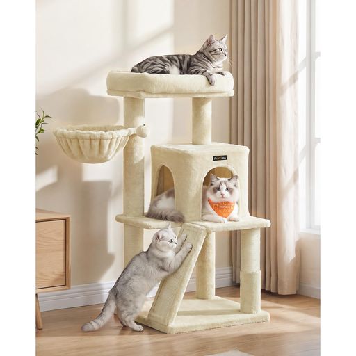 行動 【爪とぎスロープ】爪とぎボードをまる一枚をデザインしており、子猫、シニア、ジャンプ苦手の子も思う存分ガリガリできます。滑り台としても、猫ちゃんの登り降りを優しくサポートします 【遊べるポイント満載】フワフワな広い見晴らし台、にゃんこ心...