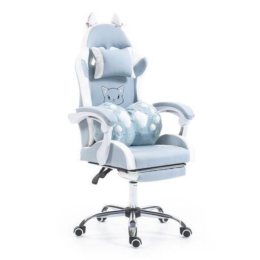🎀【可愛いデザインハート 白抜き】ゲーミングチェアの背もたれには美しい猫柄刺繍が施され、腰枕には柔らかな肉球クッション、猫耳形のヘアピンには鈴とリボンが装飾され、愛らしさを演出しています。かわいらしさと実用性を兼ね備えた、理...