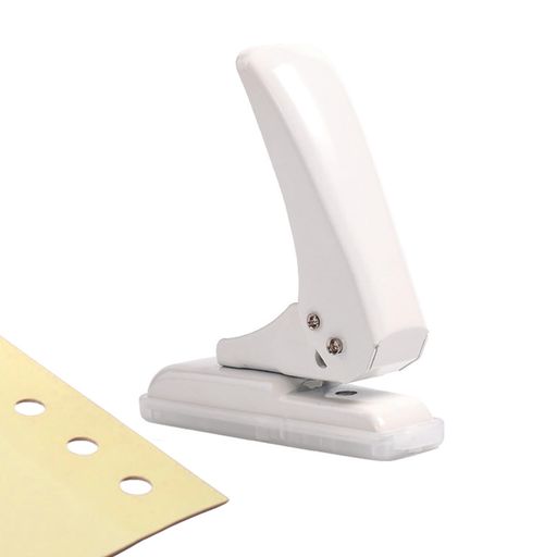 【穿孔枚数】40枚 【穴数】1穴【穴径】5.5mm【穴奥行】12mm 【本体サイズ/重量】103x35x55mm/145g 【機能】ハンドルロック付 【操作が簡単】片手操作で簡単にパンチできる