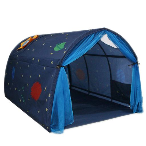 材料:耐久性のあるファイバーグラスロッドとファブリック、サイズ:L140cm*W100cm*H80cm、重さ:1.6kg キッズテント:お子様の想像力を刺激する知育玩具として世界中で愛されています。このベッドテントは星空のトンネルデザイン採...