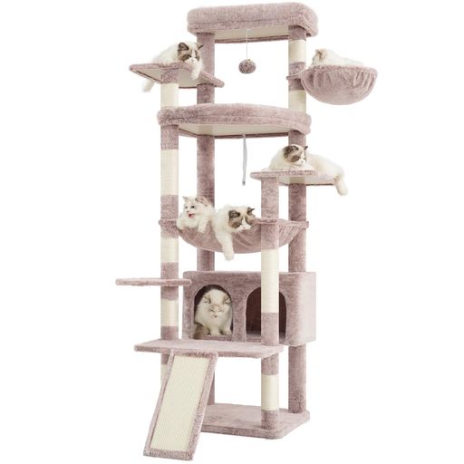 猫の運動と遊び猫の休憩とリラックススクラッチ猫に遊び道具の提供 【二段構造の頂上プラットフォーム】頂上に2つの独立したプラットフォームを設置。最上部の四角いプラットフォームは部屋全体を見渡せ、その下の大きな扇形プラットフォームでは猫がのびの...