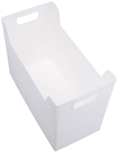 本体寸法:W162xD329xH237mm 本体重量:0.4kg 材質:ポリプロピレン 収納の目安(約):A4ファイル5-6冊(背幅26mm)/DVDソフト21本 インデックスシール付き