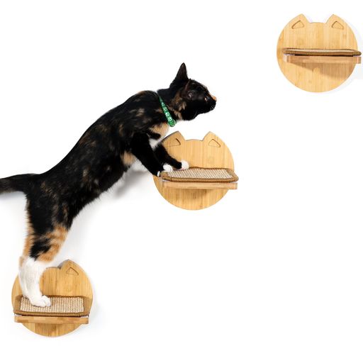 行動 【3つのセット】➬各セットにはキャットウォークが3つ含まれています。それぞれの高さと角度で壁に掛けて、猫に楽しんでもらいます。 【サイズ】➬このキャットステップは長いx幅:15cmx15cm、高さ2cm。 【取り外し可能なサイザル麻パ...