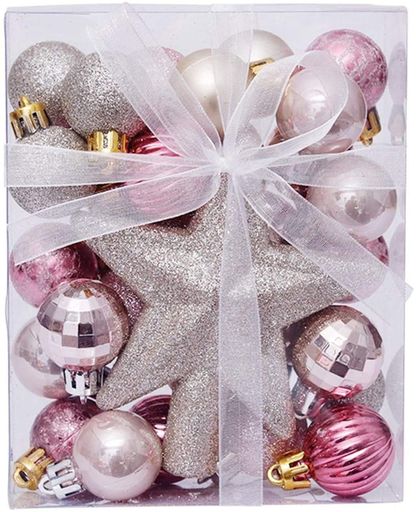 【セット内容】「トップスター」*1(11cm)、「3cmボール」*29、リボン*1、ボールは華麗な金、銀、ピンク、を組み合せた上に、鮮やかな発色でクリスマスツリーによく映えバランスよく彩れて、シャイニー・マット・クリンクル・フロスト・斑タイ...
