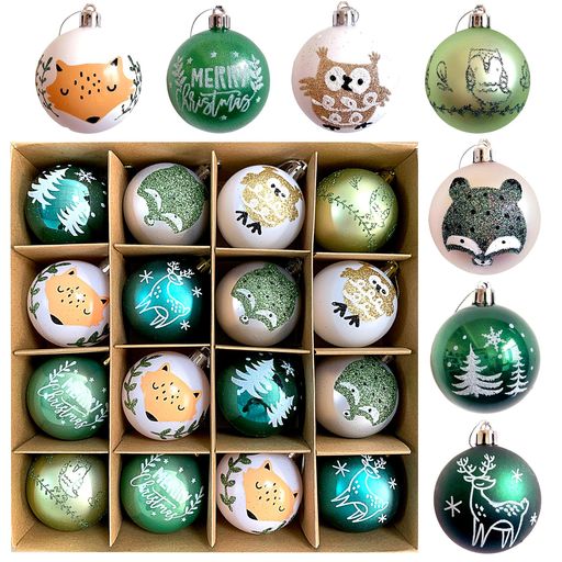 🎄7種類デザイン16個入り🎄Hanakazeはプロのクリスマス製品サプライヤーであり、30年以上のクリスマスオーナメント製品を扱っています、豪華な16個入りクリスマスオーナメント、精巧な絵画模様、緑の金属光沢...