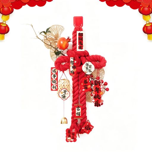 「商品仕様」素材:紙、ポリエステルなど、カラー:レッド、サイズ:長さ約42cm、セット内容:編み紐+お祝いのカード+飾り物セット(未完成品。自分でDIYしてください) 「新年おめでとう」中国結びとは中華圏における春節の風習の一つです。めでた...