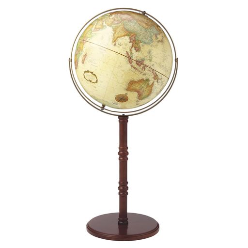 丁寧にろくろ加工された支柱と台座が特徴の、アンティーク調の地球儀。 山岳部分は実際に隆起しているので、「地球の凹凸」を体感できます。 【サイズ】球径:40cm、高さ:95cm【重量】6.5kg 【地図】アンティーク地図、行政型【言語】英語版...