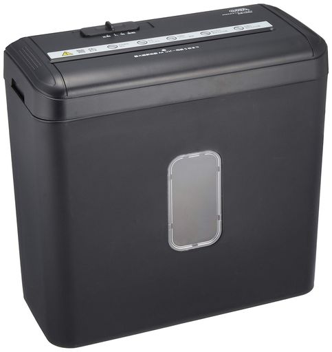 製造国:中国 外形寸法:約幅290x高さ280x奥行140mm、電源:AC100V50/60Hz、投入口幅:220mm、細断サイズ:4x40mm、クロスカット、最大細断枚数:A4コピー用紙(64g/m2)5枚、ダストボックス容量:約8.0L