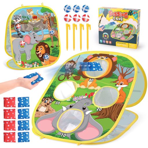 ✔2in1サンドバッグ投擲ゲーム:動物をテーマにしたコーンホールプレイセットには、ビーンバッグ8個、ボール6個、グラウンドペグ4個が含まれています。ホールボードとダーツボードが一体化しているので、両面を切り替えて様々なプレイモードを楽しむこ...