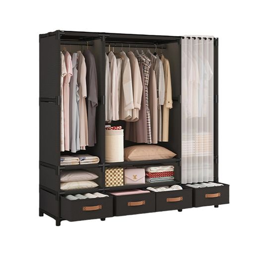 【簡単組み立てクローゼット】ドライバー不要の設計で、誰でも簡単に組立可能な簡易クローゼット。寝室でもスムーズに設置できるワードローブclothescabinetです 【防塵カバー付き設計】カバー付きハンガーラック、前面に半透明の不織布キャビ...