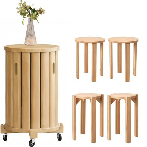 🏠【頑丈な木製の構造】丸型スツールは無垢材製で、硬くてクリアな質感、強い耐荷重性、耐摩耗性、環境に優しく、適度な密度、座り心地もとてもいいです。単独で使用しても、テーブルと組み合わせて使用​​しても、高い安定性を維持し、耐久...