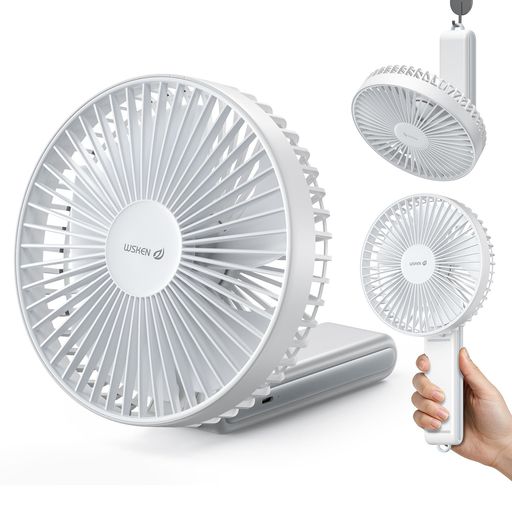 【1台5役扇風機登場&amp;180°折り畳め】wsken携帯扇風機は手持ち扇風機・卓上・クリップ・首掛けと壁掛け扇風機との5タイプ機能を同時に備えています。扇風機本体にストラップ取り付け穴を備え、ストラップと併用すると首掛け扇風機として使...