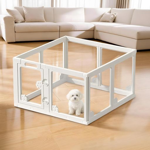 行動 【工具不要&amp;自由にレイアウト可能】モジュール式デザインの透明フェンスは、工具不要で数分で簡単に組み立て可能。1人でも約5分で設置でき、使わない時はコンパクトに収納できます。高さ60cmのパネルを組み合わせるだけで、正方形・長方...