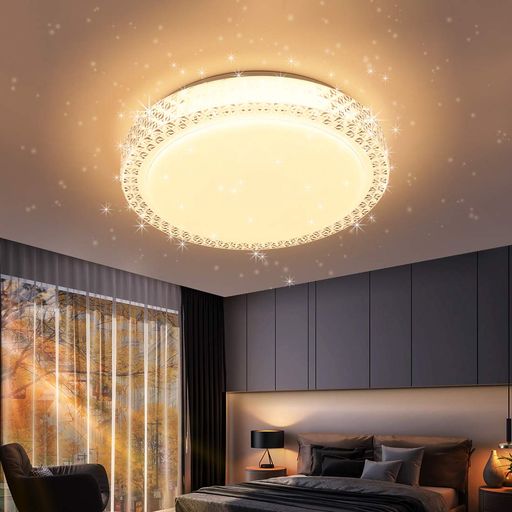 ホーム 【星空効果なシリングライト】薄型のLEDシーリングライトの透かし彫りシルクプリント技術を採用して、カバー表面は特殊加工されました、ライトを点けると光が丸形の穴から透かして、キラキラして星空ような感じがします。LEDシーリングライトは...