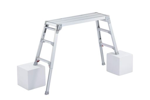 足場台 天板高さ:0.65~0.96m 天板寸法:長さ100x幅30cm 設置寸法:幅42~48x奥行137~153cm 収納寸法:長さ103x幅42x厚み18cm