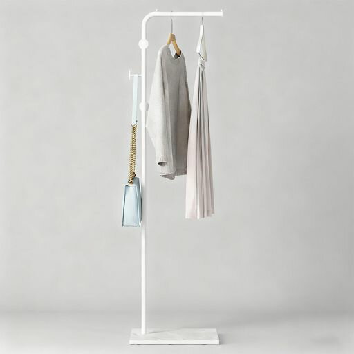 【スリム設計で省スペース】台座はわずか25x40cmのコンパクトサイズ、玄関やワンルームなど限られたスペースでもすっきり設置できます。台座は人工大理石を採用し、しっかり重みのあるので、安定性も良いです。冬の厚手コートを掛けてもぐらつきにくい...