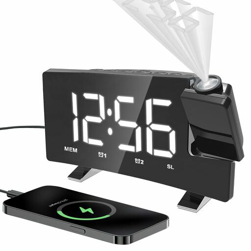 【天井投影機能】壁や天井に時刻を投影できるデジタルクロックなので、広い部屋でも使用可能です。180度回転可能な投影角度、前方90°、後方90°に調整可能。2-5Mの最適投影距離、3段階の明るさ調整に対応した高性能プロジェクション機能搭載。 ...