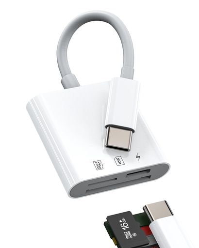 【三合一アダプター】このSDカードリーダーは、SDカードスロット、MicroSDカードスロット、そしてUSB-C充電ポートを備えた3in1アダプターです。データを移行しながら充電することが可能です。(ご注意ください。このカードリーダーは2つ...