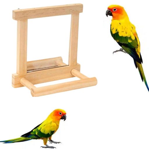 インコ用おもちゃ 【サイズ仕様】13x7x12.2cmのコンパクトなサイズで、インコやオウムに最適な木製ミラースタンドです 【安全設計】 鳥が安心して止まれる木製の止まり木付きで、安定性が高く安全に遊べます 【鏡機能】 鳥の知的好奇心を刺激...