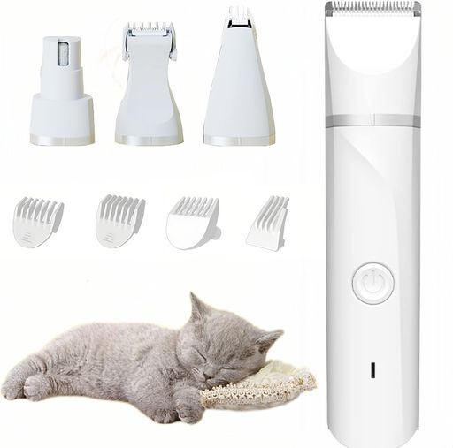 🐾【4in1ペット用バリカン】このペット用バリカンは、アップグレードされたステンレス製で、安全を確保しています、ペットの皮膚を傷つける心配はありません。狭い頭はお尻、目、耳、などの小さなところを剪定するのに適しています。ペッ...