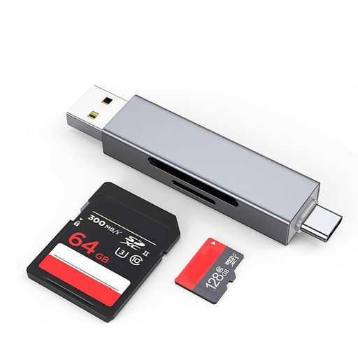 【製品の内容】SDカードリーダーSDTF2in1Type-C/USB2.0メモリカードリーダー多機能480Mb/s高速転送OTG対応商品を購入する前にデバイス対応インタフェースを確認してください。(グレー) 【USB-A/USB-Cカードリ...