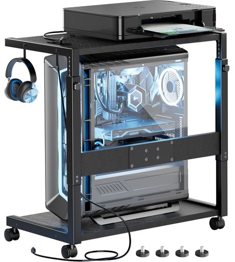 統合型充電ステーション:pcラックACコンセント2口+USBポート2口を搭載。ゲーミングPC・スマホ・タブレット・プリンターなど複数機器の同時充電を可能にし、デジタル機器を複数お使いの方に最適です。4つのフックが付属し、ヘッドホンやケーブル...