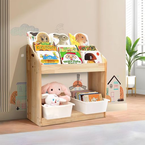 【シンプルのデザイン】子供も大人も親しみやすいナチュラルな木目は、シンプルの中に木の温かみを十分に生かし、お部屋なじみが良く、うまくお部屋に調和してくれ、どんなインテリアにも馴染みやすいです。 【オシャレな子供達の専用本棚】毎日をちょっと楽...