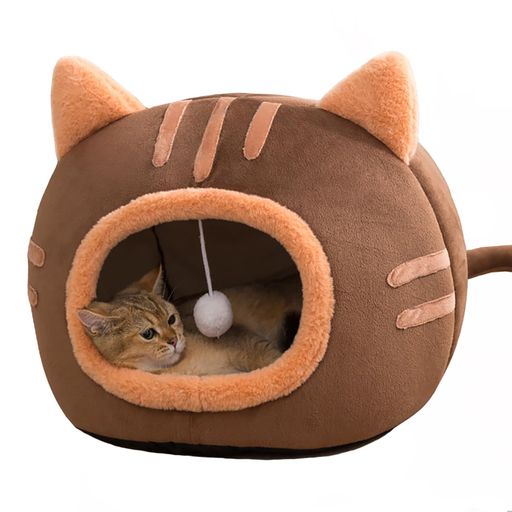 【可愛いデザイン】-誰でも見たらすぐに好きになれる可愛い猫式デザイン。半密閉式の設計で隠すことが好きな猫ちゃんの天性に合います。小型犬、猫だけでなくウサギなどの小動物にもお勧めです。 【柔らかくて快適な猫ハウス】-保温性が高く、もこもこな生...