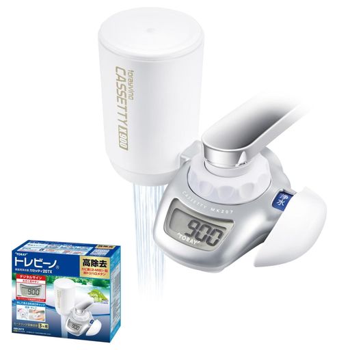 浄水 生産国:日本、本体サイズ:高さ102x幅157x奥行100mm、本体重量:452g(満水時) ろ材交換目安:3ヶ月、付属カートリッジ:MKC.XJ 高級感のあるシルバーカラー 【洗える吐水カバーでいつでも清潔】水の出口である吐水口カバ...