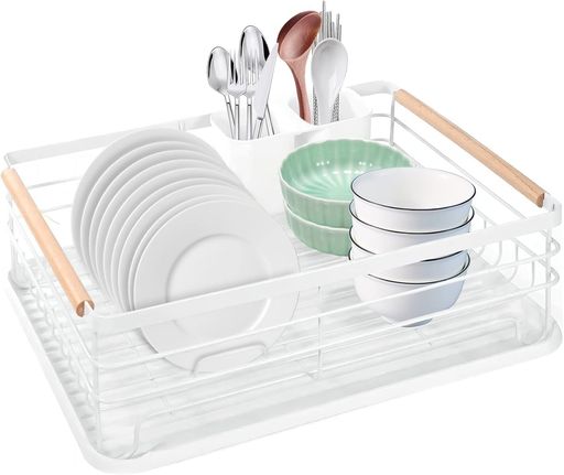 【持ち運びが簡単】水切りかごは水切り板から簡単に取り外すことができます。乾いた食器をより便利な場所に移動して保管できます。木製ハンドルで持ち運びも簡単です。水切りラックは、カウンタートップの収納をより便利で整頓されたものにし、食器を水滴から...