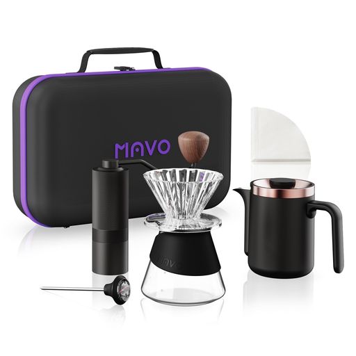 コーヒーを注ぎます。 6in1PourOverCoffeeCampingセットボックス-内容:手動コーヒーグラインダー1個、ポットオーバーケトル1個、コーヒードリッパー1個、ガラスコーヒーサーバー1個、ペーパーコーヒーフィルター1個、温度計...