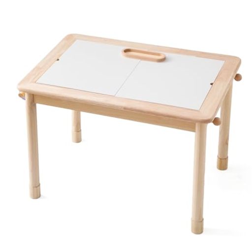 【安定感】無塗装木材を使用して、角を丸くして子供用のキッズテーブルです。木の質感が優しくあふれている。素材が丈夫で、がっしりした造りなので、長くしっかり使えます。 【4WAY】ホワイトボードと黒板が付き、お絵描きに最適です。またテーブルにお...