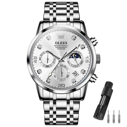 OLEVS腕時計セット内容:メンズ腕時計本体、ボックス、取扱説明書付属。男性用腕時計カジュアル人気多機能時計駆動方式アナログクオーツ(本体に電池が付属)。機能クロノグラフ(24時間計、60分計、60秒計);デイト表示。 人気メンズ腕時計本体...