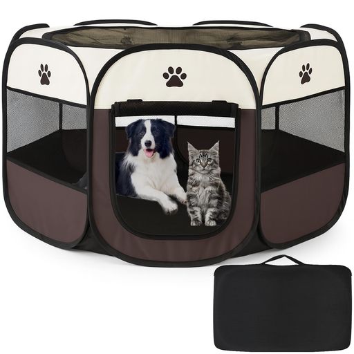 アウトドア 【ワンタッチ設置可能!折り畳みペットサークル!】パッと広げて、5秒程度で手軽に設置でき、展開する時は91cm*91*58cmのゆったりサイズで大型犬も楽々に使用可能です。使わない時はコンパクトに折りたためて収納でき、本体は0.8...