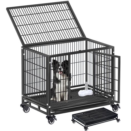 無 【お掃除簡単・2つのドア付き】ケージには取り外し可能な天窓が付いており、ケージ内の掃除がしやすくなっている、フロントには、ペットの出入りと掃除がしやすいスチール製のゲートもある。キャスター付きなので、移動も床掃除も簡単。プッシュプルトレ...