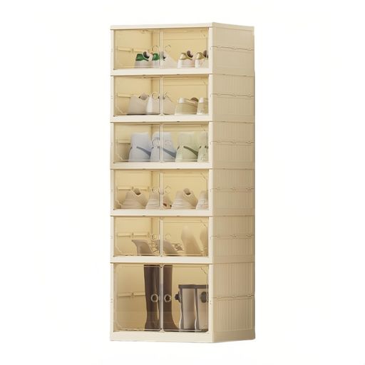 [大容量収納で靴の整理が簡単]6段:長さ44cm*幅35cm*高さ118.5cm;折りたたみ時の高さ:19.5cm。この大容量のシューズボックスは、フラット、スニーカー、フリップフロップ、サンダル、ウェッジ、ランニングシューズなど様々なタイ...