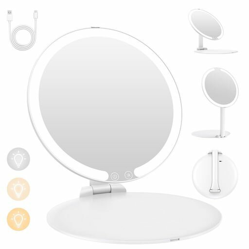 【角度調節可能&amp;大きいサイズ】milproxの化粧鏡は、ベース、ミラー面、スタンドの角度を自由に調節することができ、立てることも折りたたむこともできます。さまざまな高さ、角度、シーンに対応することができます。直径は20cmで、折りた...