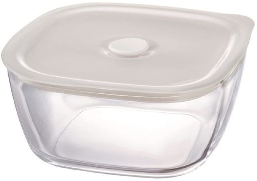 サイズ(約):幅16.7x奥行16.7x高さ7.7cm、満水容量1200ml 本体重量(約):656g 素材・材質:耐熱ガラス、ポリプロピレン、シリコーンゴム 生産国:日本 食器洗い機:使用可