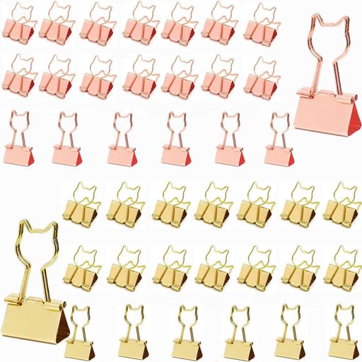 🐱【商品詳細】:猫型クリップ40個入。サイズ:19mm、とじ枚数約40枚。色:ローズゴールド20個、ゴールド20個。大容量でさまざまなニーズを満たすことができます。 🐱【猫デザイン】:猫型ダブルクリップはかわ...