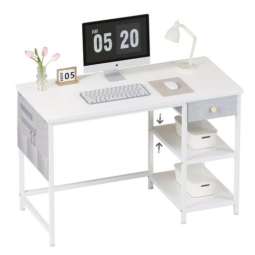 【最強な収納機能】サイドラック、サイド袋、引き出しも装備していますので、本、辞書、CDなどの収納はとても便利です。収納一体型で空間利用率UP!。仕事用はもちろん、子供の勉強机としてもベストチョイスです。 【左右調整可能】引き出しのデザインは...