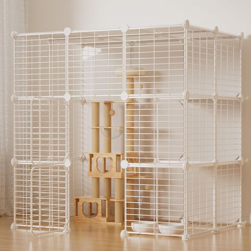 インドア 【自由にDIYで理想の形を実現&amp;全年齢の猫に対応】:弊社の猫ケージは、部屋の広さや形状に合わせて自由に組み合わせられる設計が魅力です。限られた空間でも猫たちがのびのびと遊べるよう、高さを活かした設計で、お部屋を効率的に使い...