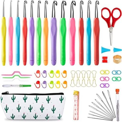 【73点編み針セット】素人にも玄人にもお買い得な73点セットの編み針手芸工具です。アクセサリーの色はランダムです。 【小物付き】毛足の長い毛糸や超極太毛糸でもスムーズに通すことができる。ほとんどの編み物をサクサク編めます。マフラー、グローブ...