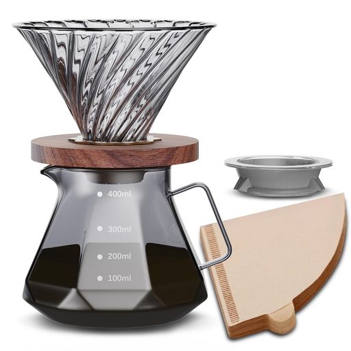 アイスコーヒー 【高品質】このコーヒードリップ器具の本体は、耐久性と信頼性の高い厚手の高ホウケイ酸ガラスで作られています。ガラス製のコーヒーカップは熱に強く、傷つきにくいです。手淹れコーヒーの楽しさを体験するのに最適。 【優れた濾過能力】コ...