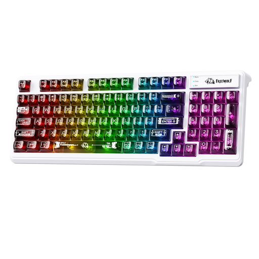 【透明キーキャップ&amp;弧形デザイン】スタイリッシュな透明キーキャップに工業風グラフィックを採用。文字はUVプリントで鮮明&amp;高耐久。弧形ラウンドエッジ形状が指先にフィットし、包み込むような心地よいタイピングを実現。(※キーキャッ...