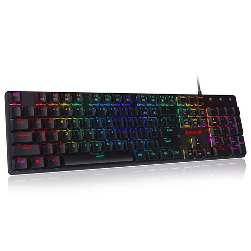 【薄型青軸メカニカルキーボード】RedragonK589はキー高さ30%カットのロープロファイル設計と、クリック感のある青軸スイッチを採用。2.4mmストロークでしっかりとした打鍵感を維持しつつ、1.3mmのアクチュエーションポイントで素早...