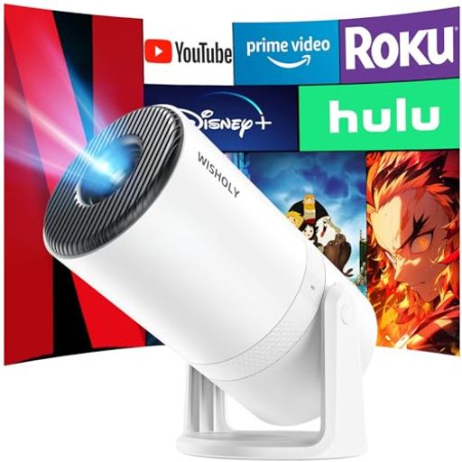 ホームシアター 【革命的な超小型設計!AndroidTV搭載ですぐに豊富なアプリが利用可能】WISHOLYプロジェクターはスマホよりわずかに大きいだけのコンパクトサイズ!従来のプロジェクターの常識を覆す、手のひらサイズの奇跡!重さはわずか6...