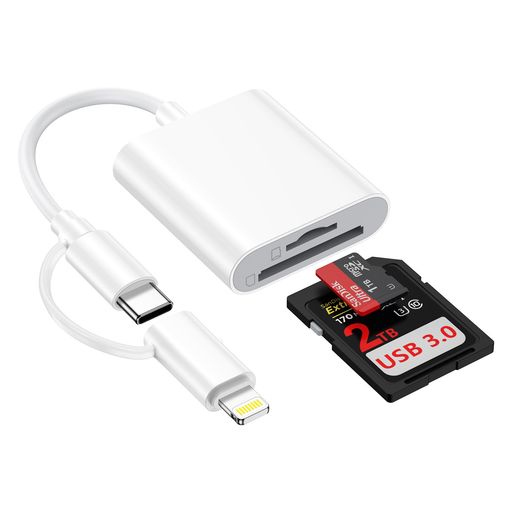 【デュアルインターフェース設計|Lightning + Type-C】Ocbuo マルチカードリーダーは、Lightning と Type-C の2つのインターフェースを一体化。Lightning または USB-C 対応デバイスとの幅広い...