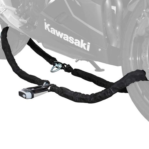 ■分離構造で取り回しがしやすく、様々な施錠方法が可能な全長270cmのチェーンロック サイズ:チェーン(銀):150cmxΦ9.5mm、チェーン(黒):120cmxΦ9.5mm、シャックルロック:0.97kg、チェーン(120cm):2.4...