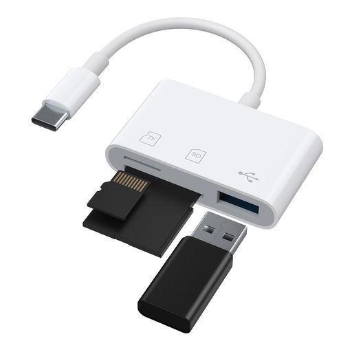 【3-in-1 SDカードリーダー】「SD」+「TF」+「USB」+「Type-C」プラグは合金素材で作られており、遅延がなく、ワイヤー部分は高純度銅で作られ、芯線を使用し、柔らかいTPE素材で補完されており、より耐久性があり、長期間使用し...